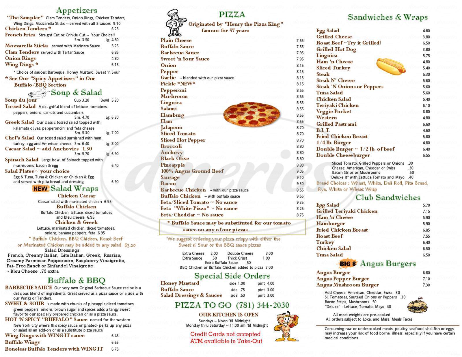 Town Spa Pizza Menu - Everything South Shore Bar Pizza